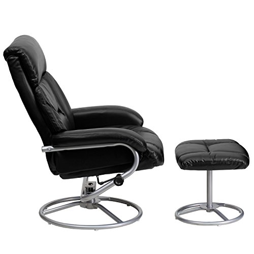 Flash Furniture Barker Contemporary Multi-Position Recliner and Ottoman with Metal Base in Black LeatherSoft