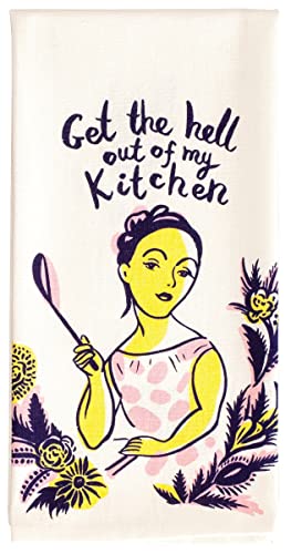 Blue Q Dish Towel, Get The Hell Out of My Kitchen. 100% Cotton, Funny and Functional, Screen-Printed in Rich Vibrant Colors, Measures 28" h x 21" w