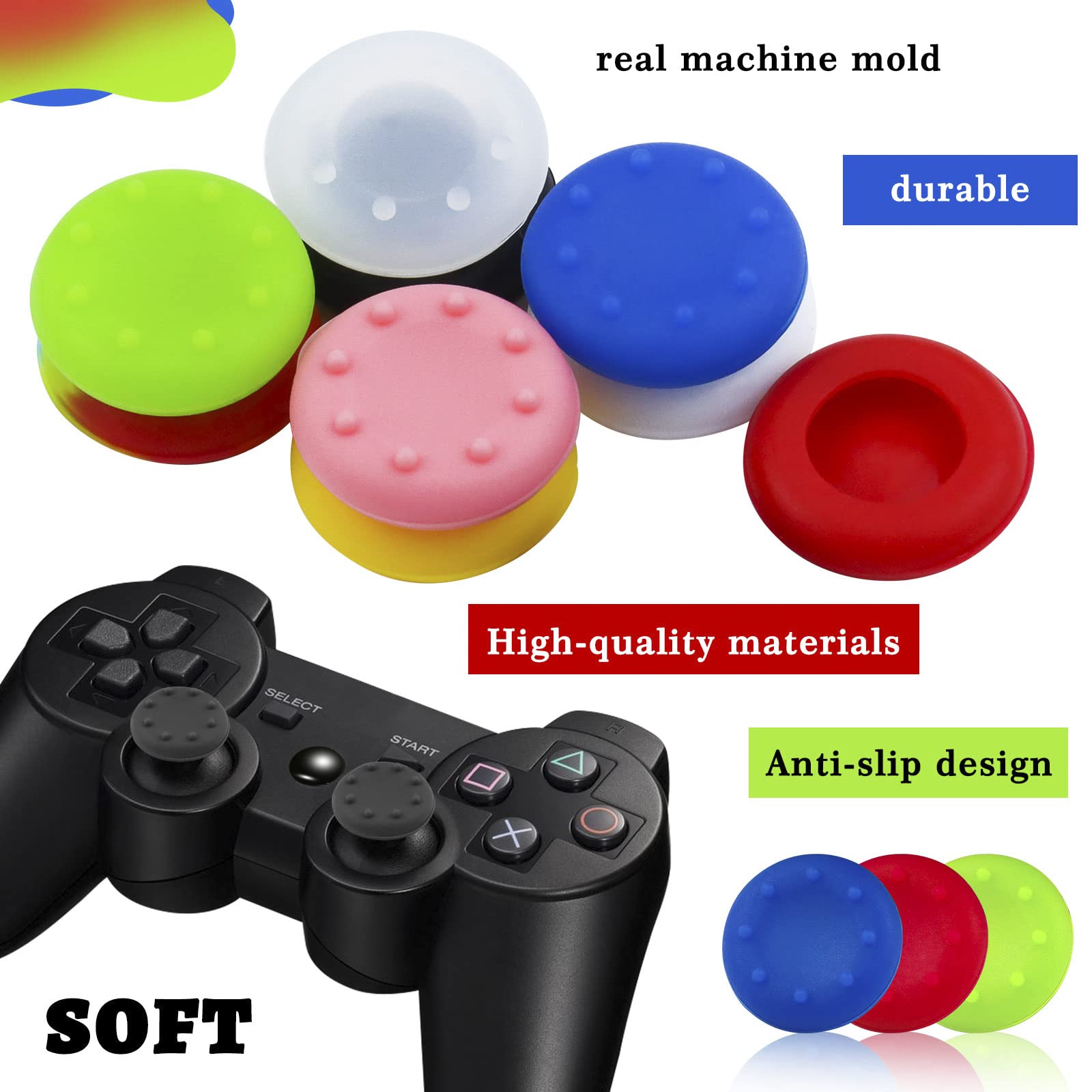 BeautyMood 40pcs Colorful Thumb Grips Silicone Analog Controller Joystick Thumb Stick Grips Caps Cover for PS2, PS3, PS4, PS5, Xbox 360, Xbox One, Xbox Series X/S Controller