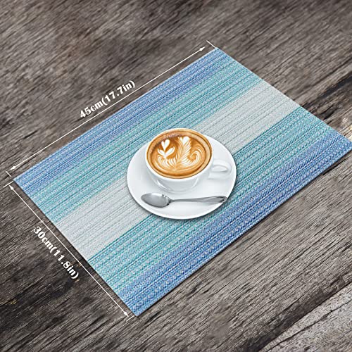HeloHo Placemats Set of 4,Vinyl Table Place Mats Stain Resistant Foldable Placemats Washable Wipeable Placemat for Kitchen Dining Table Decoration Indoor Outdoor(Blue)