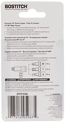 Bostitch BTFP72320 Universal 1/4-Inch Series Coupler - Push-To-Connect - 1/4-Inch NPT Male Thread