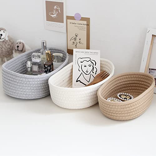 Pretty Comy Small Cotton Rope Storage Basket, Oval Woven Storage Basket Containers for Organizing Toys, Makeup, Baby Nursery