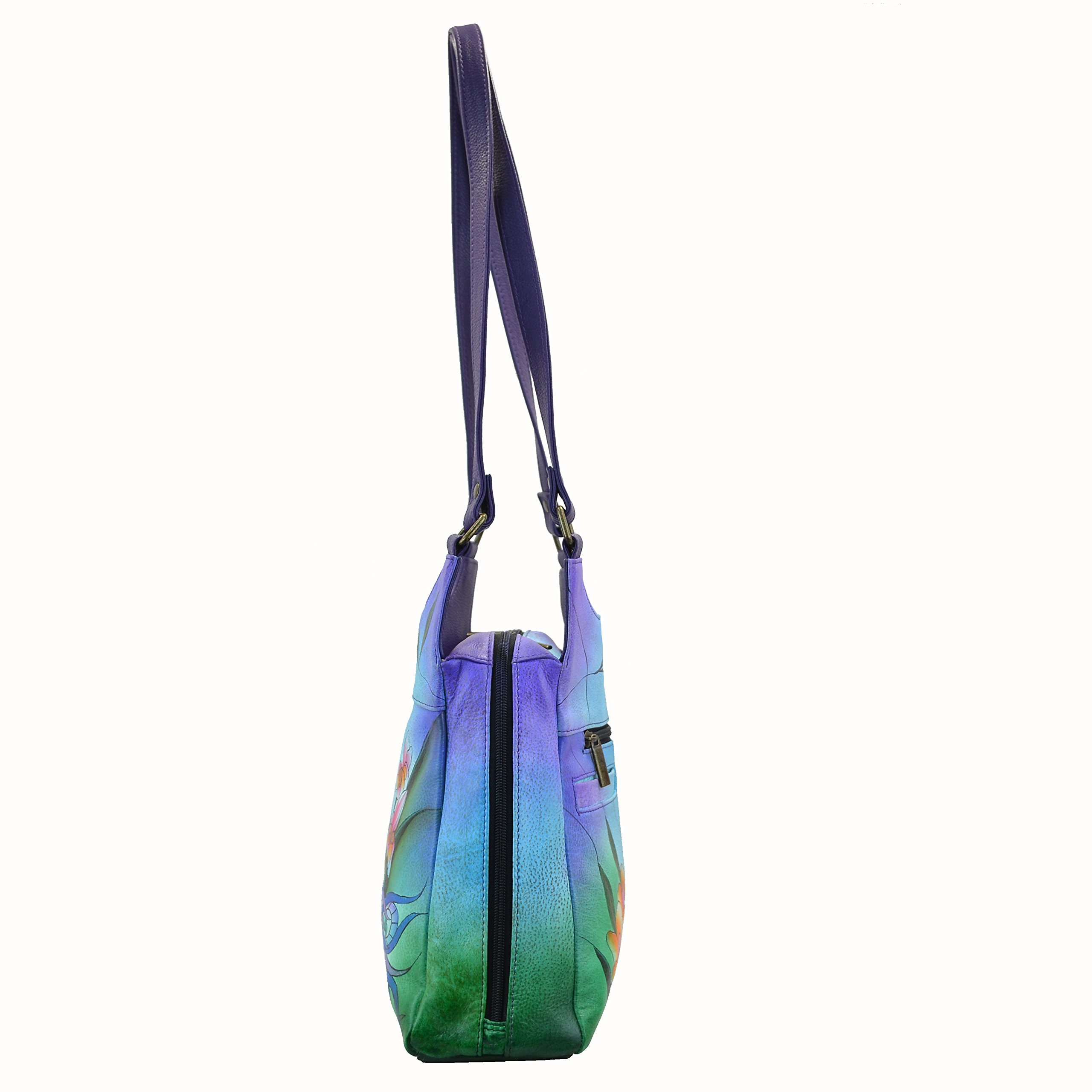 Anna by Anuschka Women’s Genuine Leather Hobo Bag | Hobo Handbag, Shoulder Bag | Great Organizer, Compact Size | Hand Painted Original Artwork (Midnight Peacock)