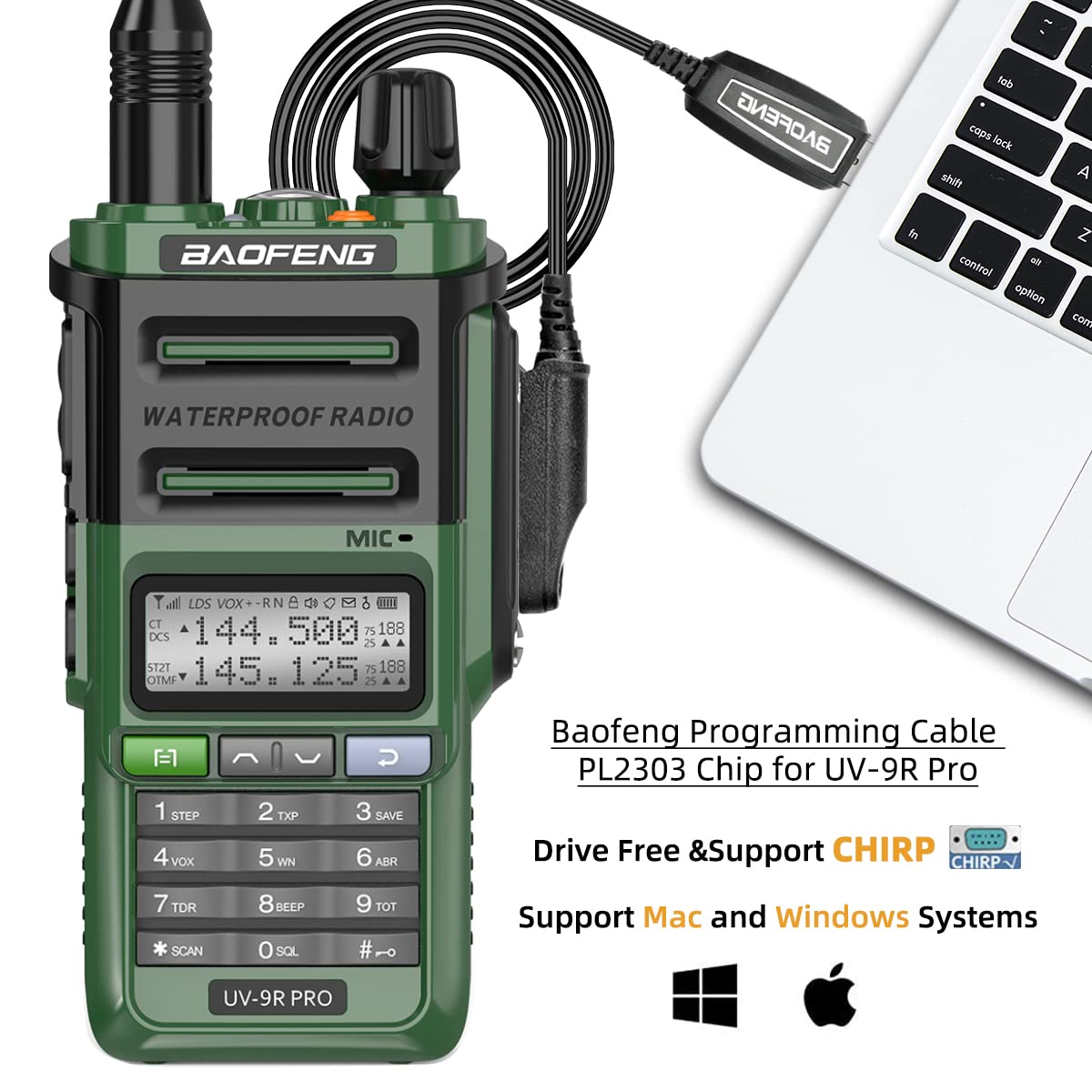 BAOFENG UV-9R Pro Radio Handheld Two Way Radio Dual Band Waterproof Transceiver Long Range Walkie Talkie Rechargeable with Type-C Charger