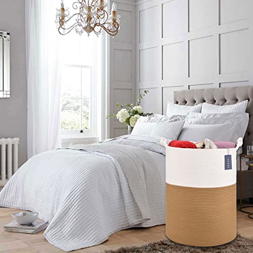 COMSE Extra Large Blanket Basket, Storage Basket, Large Laundry Baskets, 15.7βx 21.7β, Cotton Rope Basket, Blanket Storage for Living Room, Toy Basket, Woven Basket, Clothes Baskets,White/Camel