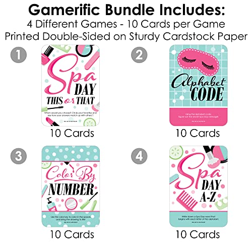 Big Dot of Happiness Spa Day - 4 Girls Makeup Party Games - 10 Cards Each - Gamerific Bundle