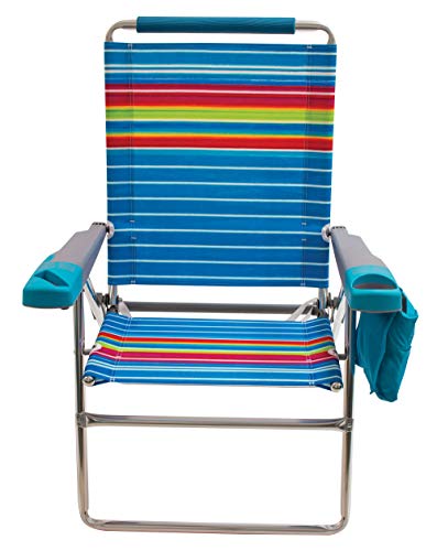 Rio Gear Beach 17" Extended Height 4-Position Folding Beach Chair -Polyester, Graphic Traffic Blue/White/Multi Stripe & Rio Beach MyCanopy Personal Chair Sun Shade, Navy