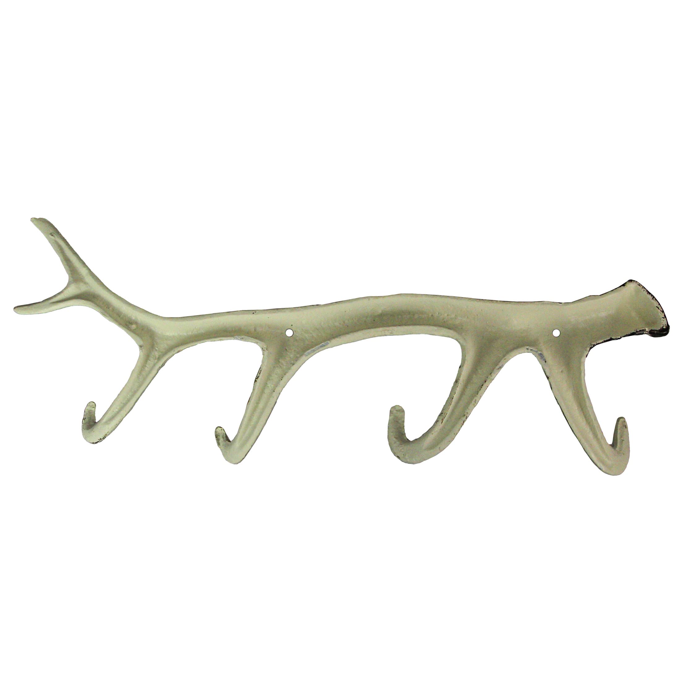 Zeckos Painted Brown and White Cast Iron Deer Antler Wall Mounted Hook Rack Coat Towel Key Hat Hanger - Easy Install - Lodge, Cabin Or Western Décor 16 Inches Long