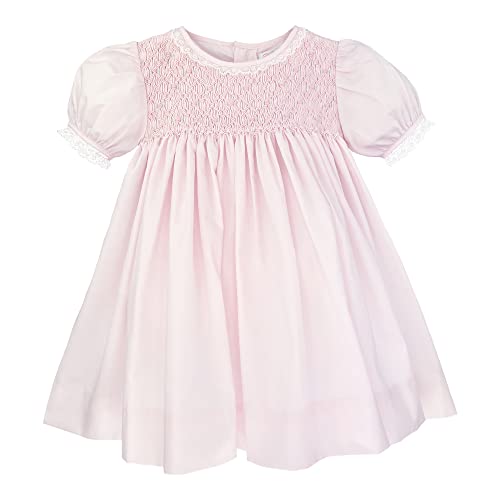 Petit Ami Baby Girls' Fully Smocked Dress with Lace Trim, 9 Months, Pink