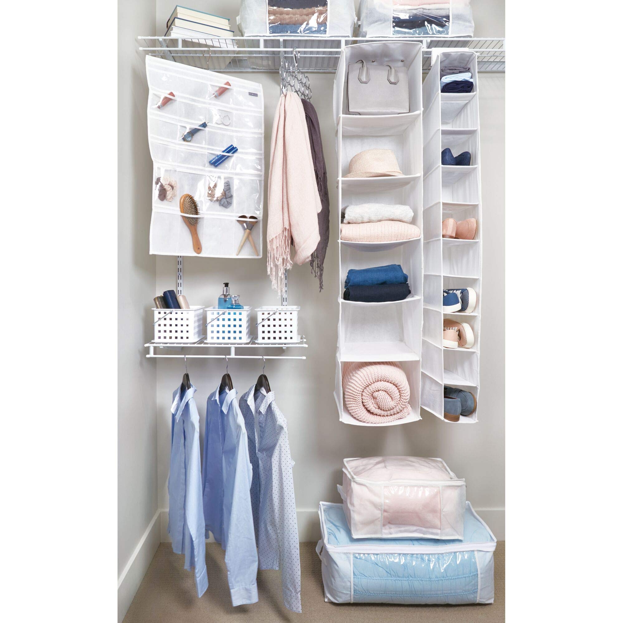 iDesign Fabric 6-Shelf Hanging Closet Storage Organizer for Clothing, Sweaters, Shoes, Accessories in Bedrooms, College Dorms, 11.75" x 11.75" x 50" - White