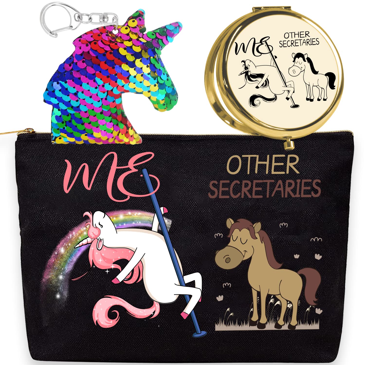 BoomBoomGifts Secretary's Day Gifts,Other Secretary Me Unicorn Makeup Bag Gifts,Other Secretary You Unicorn Gifts,Secretary Make up Bag,Other Secretary me Unicorn Mirror,Secretary Cosmetic Bag