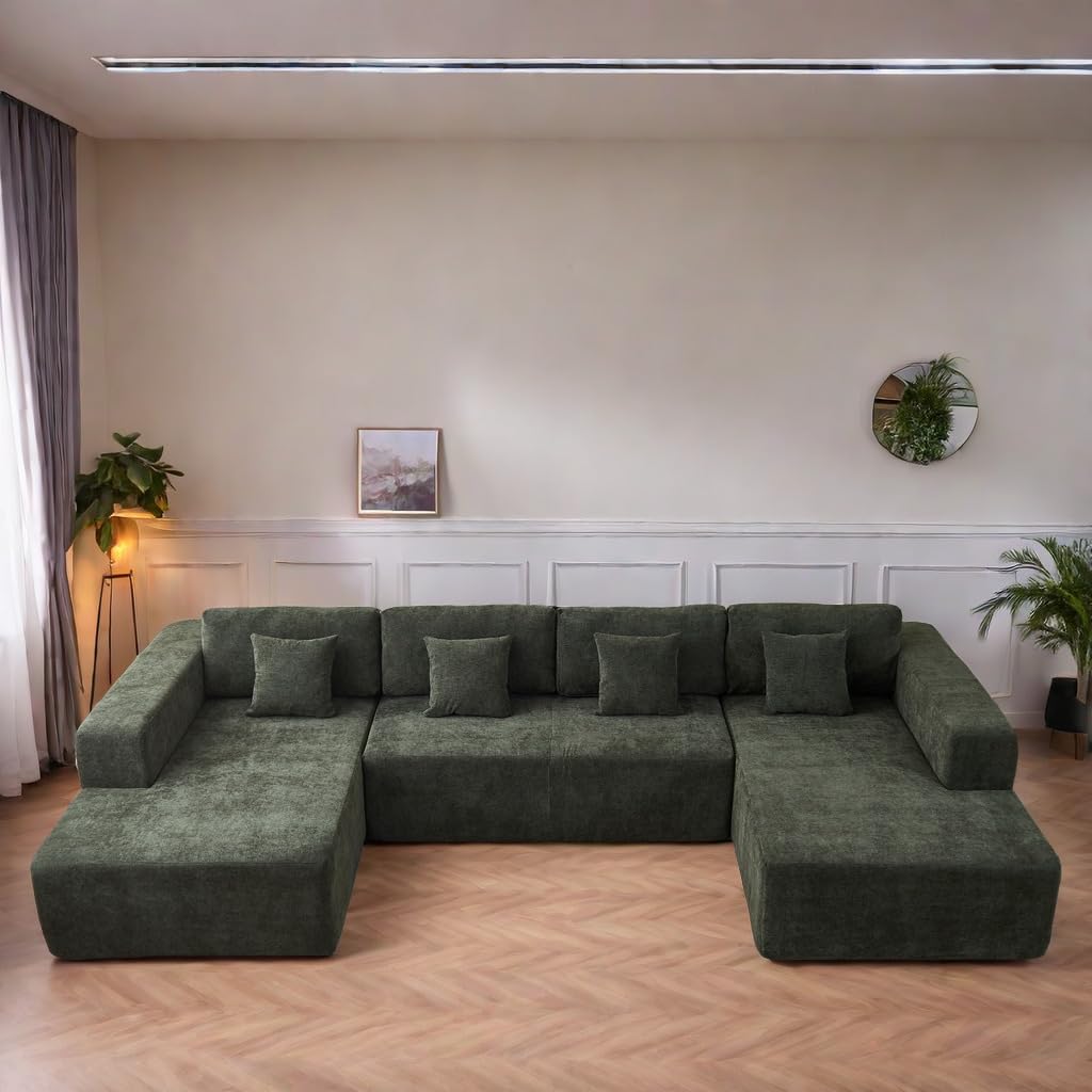 ChicFurnit Couch, U-Shaped Sectional Sofa, Modular Sectional Sofa with Plush Cushions, Reversible Sofa Couch with Supportive Backrests, Sectional Couches for Living Room, Green
