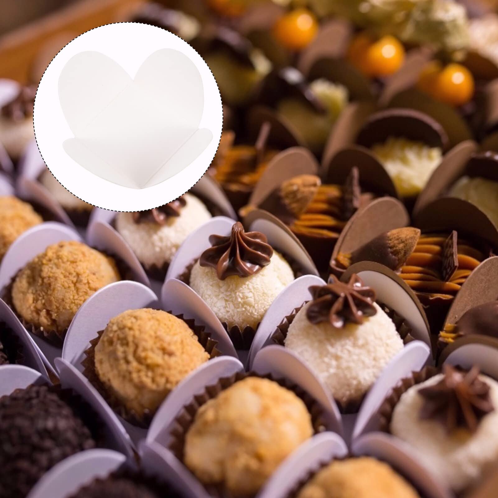 Cabilock 100Pcs Chocolate Wrappers Paper Truffle Chocolate Cups Liners Candy Cups Dessert Base Baking Supplies for Biscuit Cake Making White