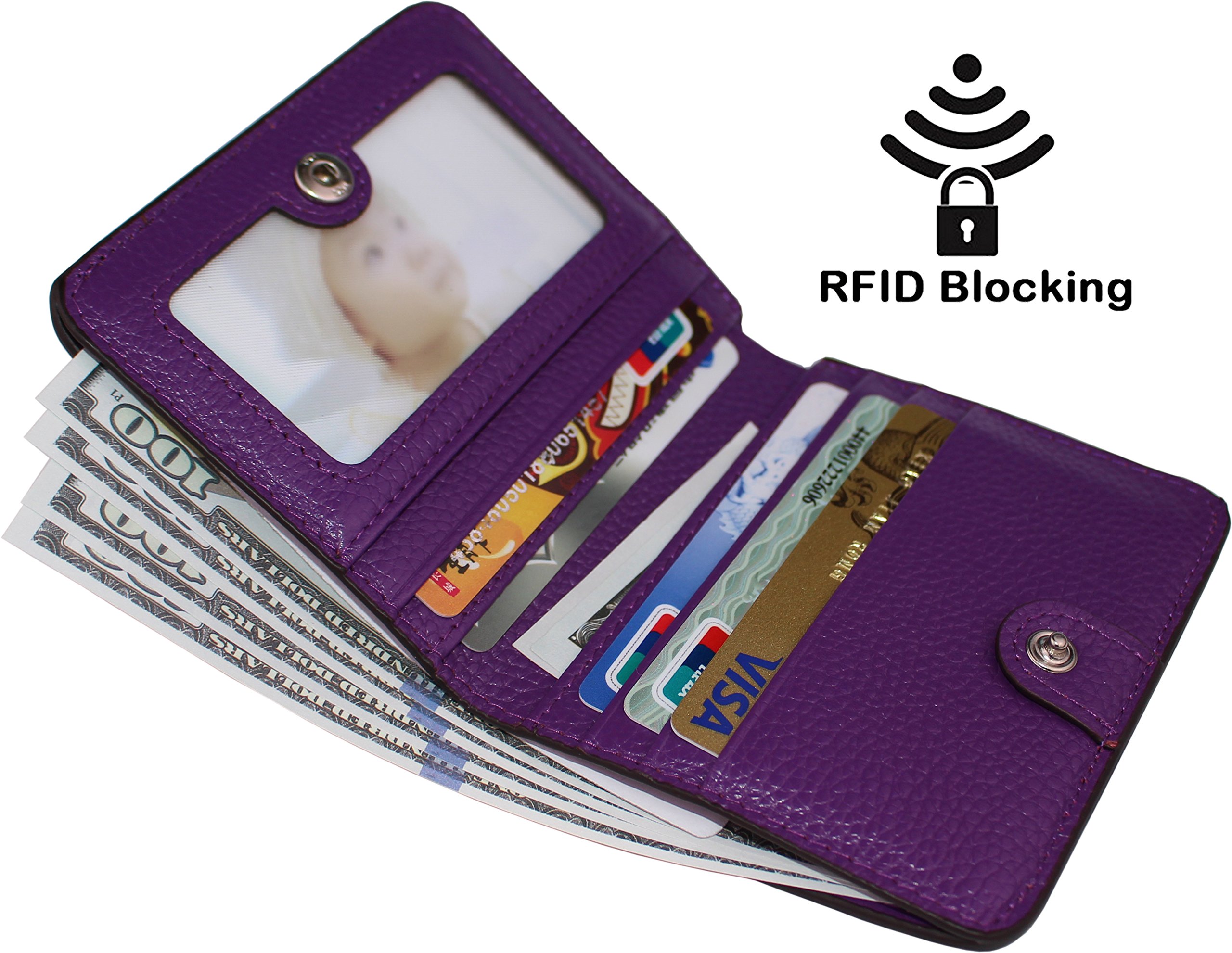 KELADEY Women's RFID Blocking Small Genuine Leather Wallet Ladies Mini Card Case Purse (Lavender Purple)
