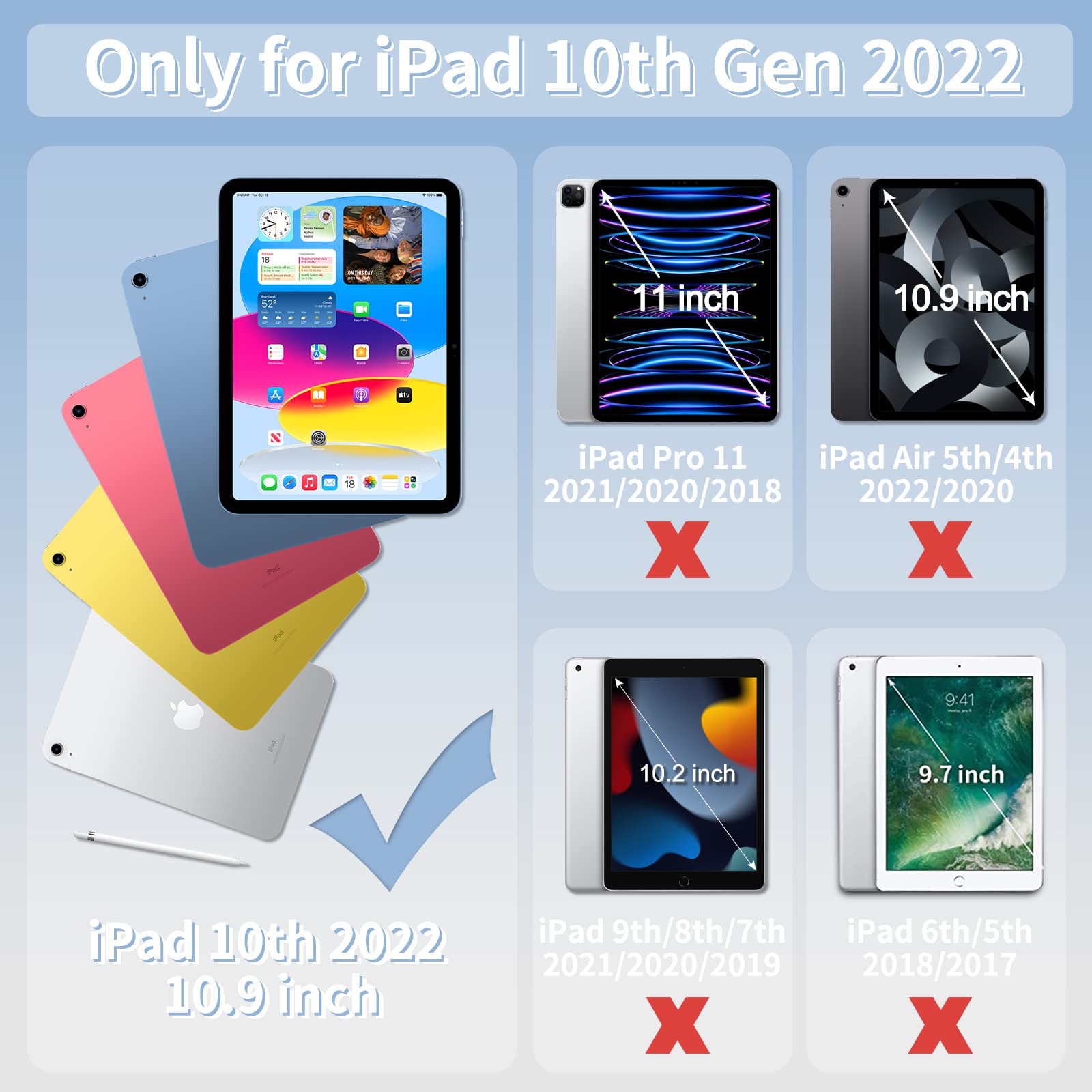 BATYUE iPad 10th Generation Case, Cute Cat Case for 2022 10.9-inch iPad (10th Generation), Rugged Heavy Shockproof Protection Cover with Pencil Holder/ 360° Swivel Stand/Shoulder Strap. - Black Red