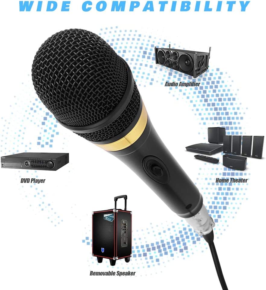 Ankuka Dynamic Wired Microphone, Professional Handheld Vocal Mic with 13ft 6.35mm XLR Audio Cable Compatible with Karaoke Machine/Speaker/Amp/Mixer for Singing, Speech, Wedding, Stage