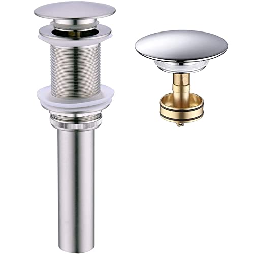 Bathroom Sink Drain 304 Stainless Steel Pop up Drain with Detachable Basket Stopper Anti-Explosion and Anti-Clogging Drain Strainer (Without Overflow Hole, Chrome)