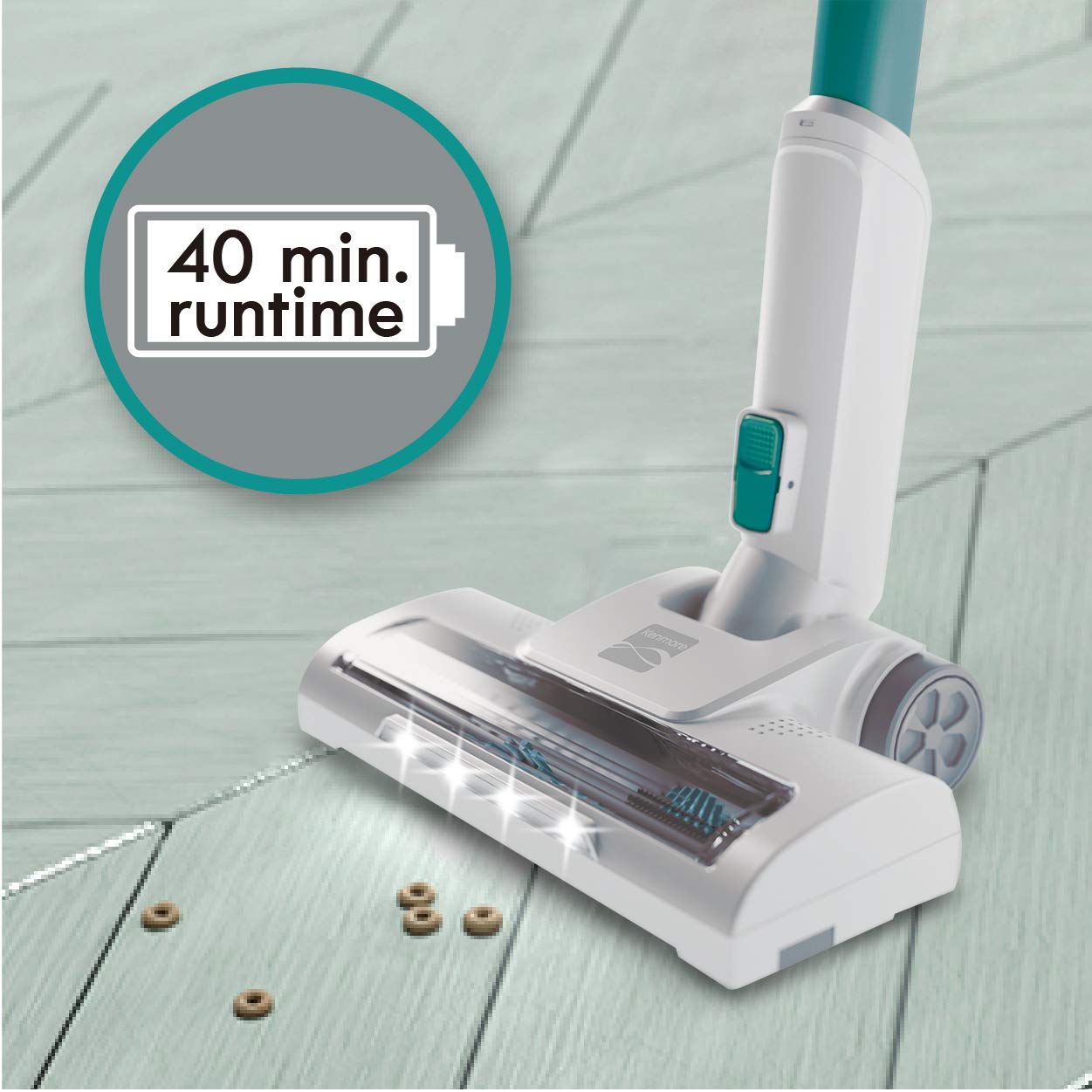 Kenmore DS4020 Cordless Stick Vacuum Lightweight Cleaner 2-Speed Power Suction LED Headlight 2-in-1 Handheld for Hardwood Floor, Carpet & Dog Hair, Green