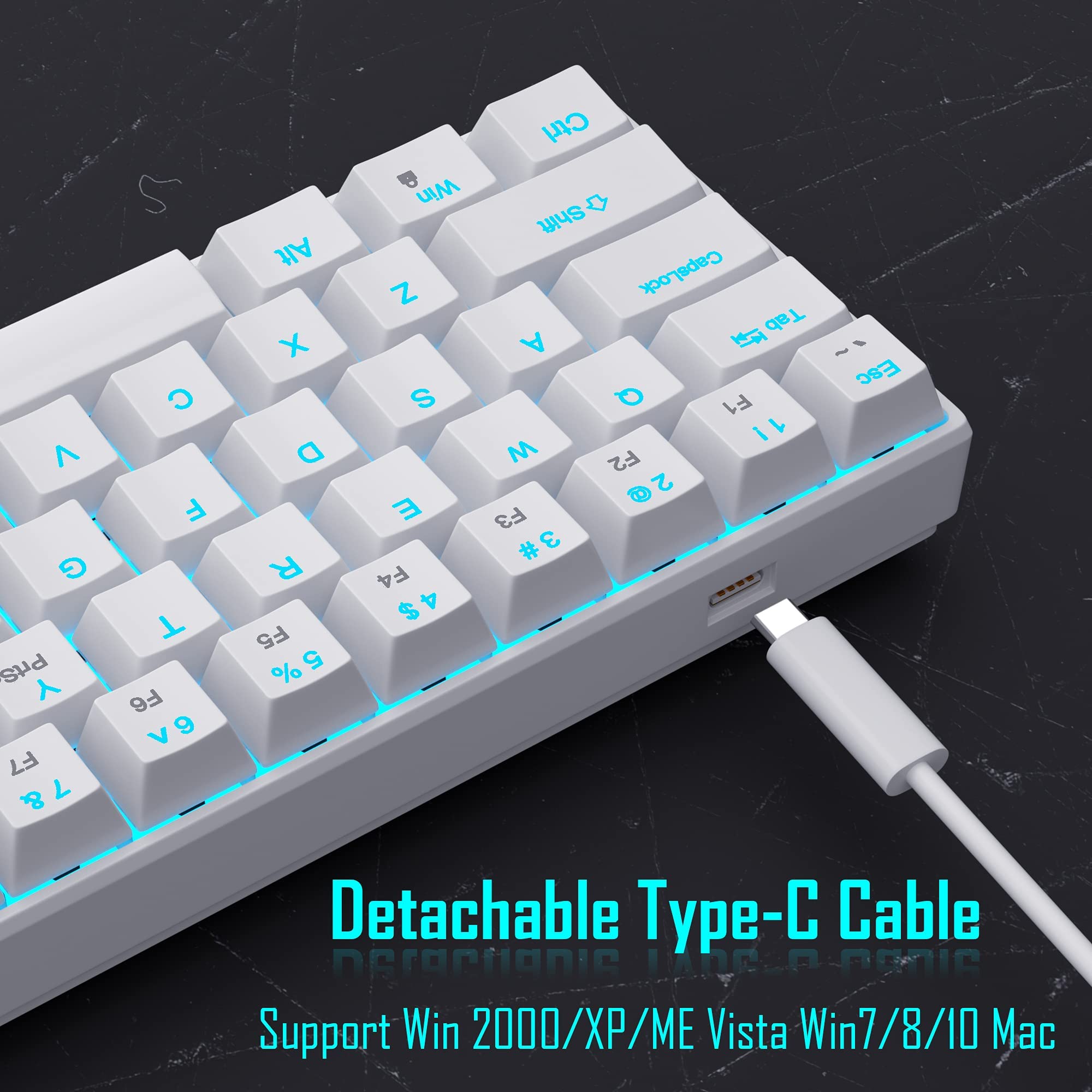 CMUNBBB 60 Percent Mechanical Gaming Keyboard, White Gaming Keyboard with Red