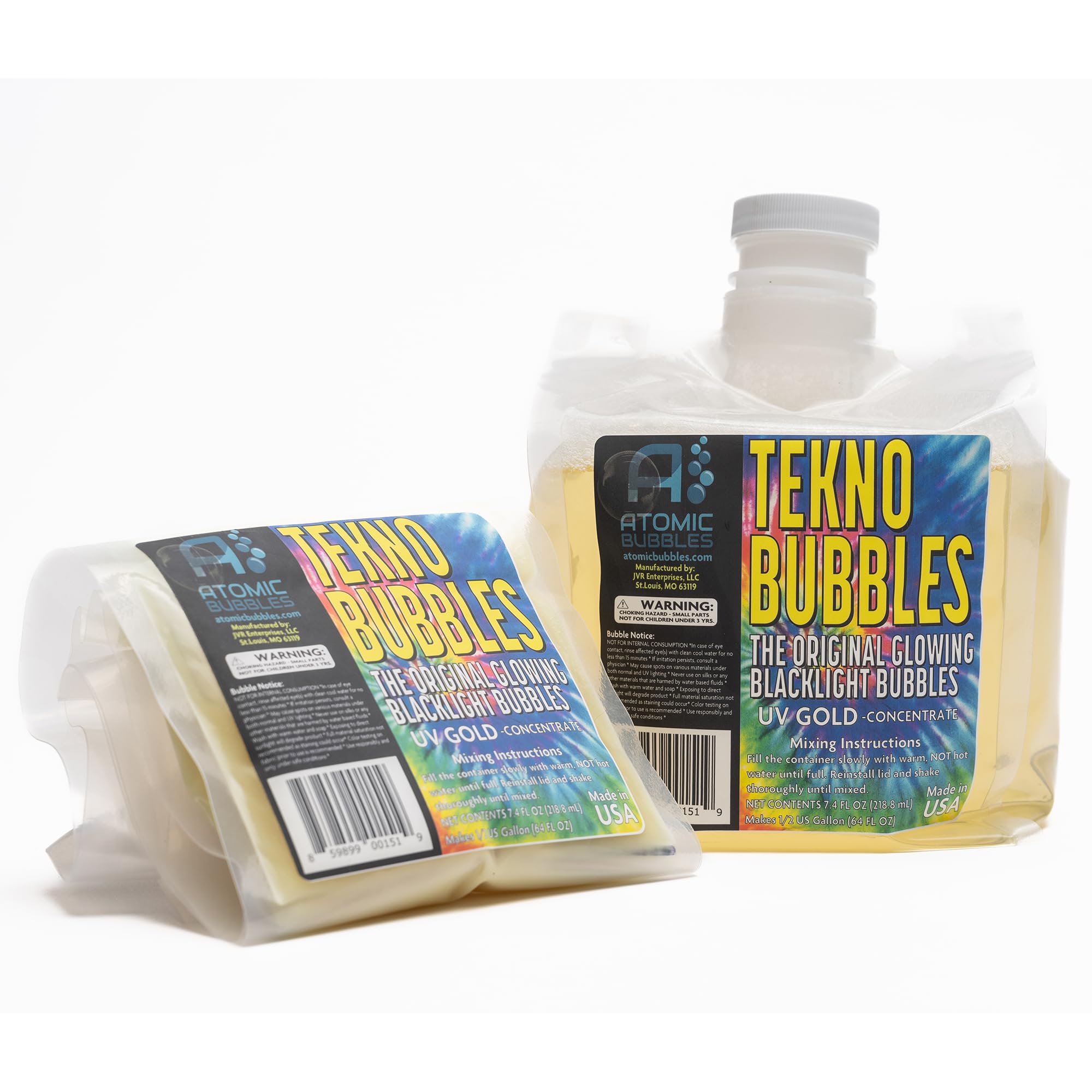 Atomic Bubbles: Tekno Bubbles 64oz Smart Pouch Refill - Gold - UV Blacklight Glow Bubbles, Glow Parties, Indoor & Outdoor, Safe for Kids, Non-Toxic