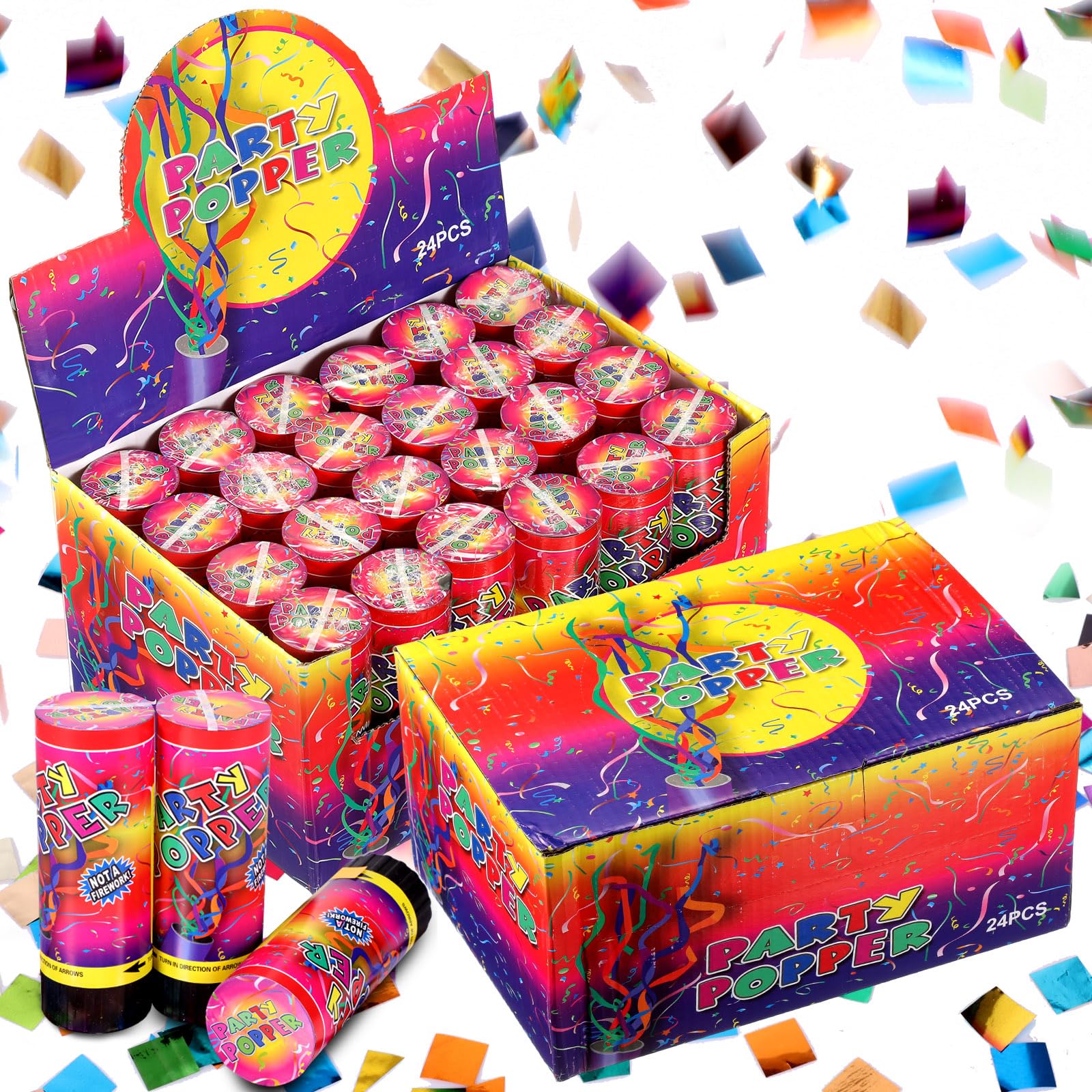 Honoson Confetti Poppers Cannons Confetti Cannon Poppers Confetti Shooters Air Compressed Cannon for Wedding Birthday Gender Reveal Graduation Baby Shower Decoration Favor (24 Pcs, 4.33 Inch)