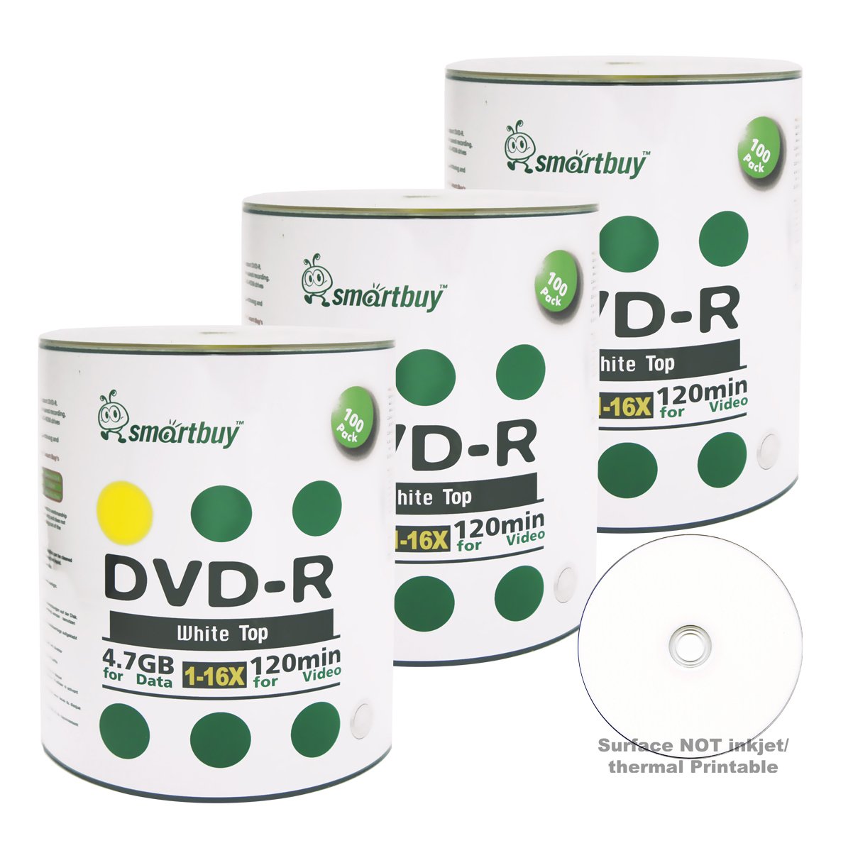 Smartbuy 300-disc 4.7gb/120min 16x DVD-R White Top Blank Data Recordable Media Disc