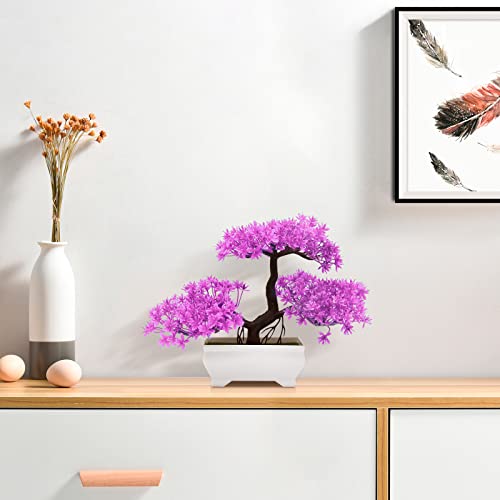 ZEEOZE Artificial Bonsai Tree Cloud Pine Bionic Plant Indoor Small Fake Plants Decor Zen Garden Desk Home Desktop Office Bathroom Shelf Bedroom Living Room Decorations (Rose Red)