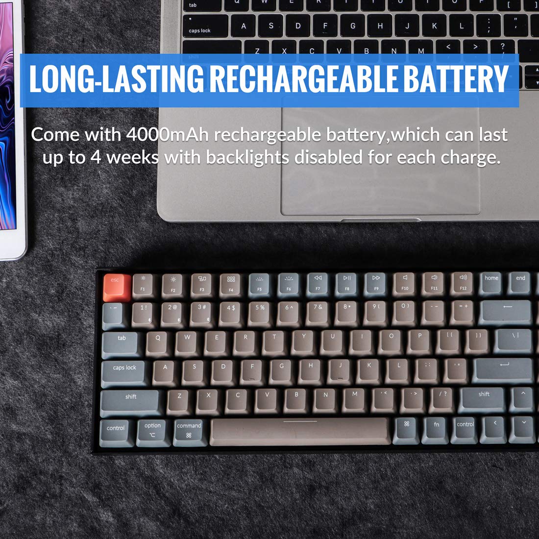 Keychron K4 RGB Bluetooth Mechanical Keyboard, Wired USB C Gaming Keyboard with Optical Blue Switch N-Key Rollover, Compact 100 Keys Computer Keyboard for Mac Windows PC Gamer - Version 2