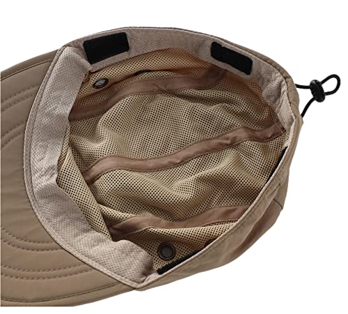Connectyle Mens UV Sun Protection Cap Safari Hike Cap with Neck Flap Fishing Hat (Dark Khaki)
