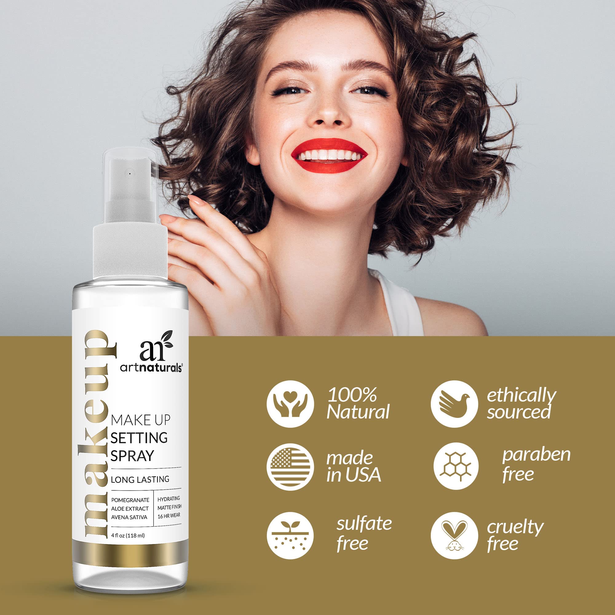 artnaturals Makeup Setting Spray - Long Lasting Face Oil Control - Matte Finish Mist - Organic, Made w/Aloe Vera - Hydrating & Anti Aging for Skin Care Routine (4 Fl Oz / 120ml)