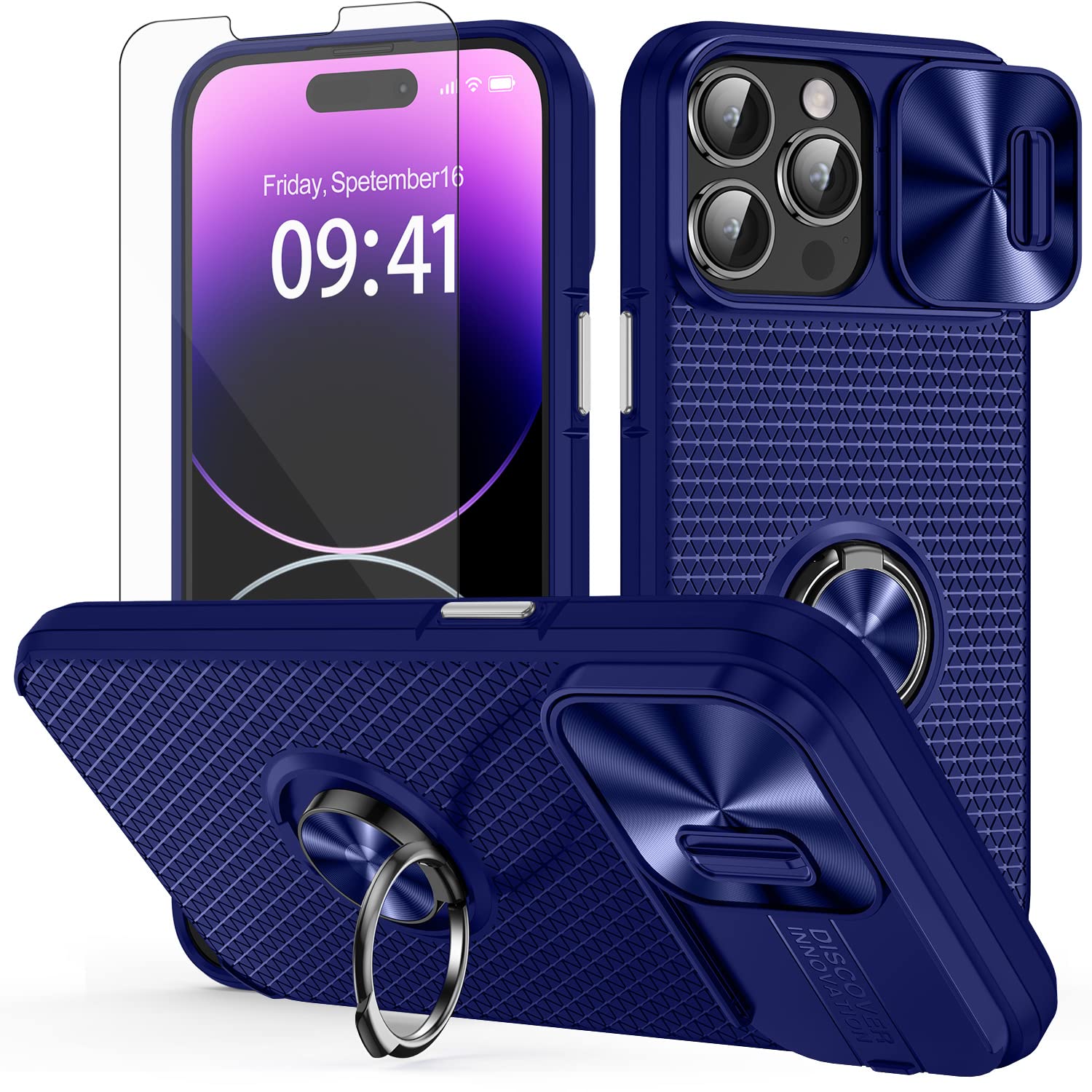 Asuwish Phone Case for iPhone 14 Pro Max 6.7 inch with Slide Camera Cover and Screen Protector Ring Holder Stand Rugged Slim Cell iPhone14promax 5G i Phone14Max Plus iPhone14 ProMax Women Men Black