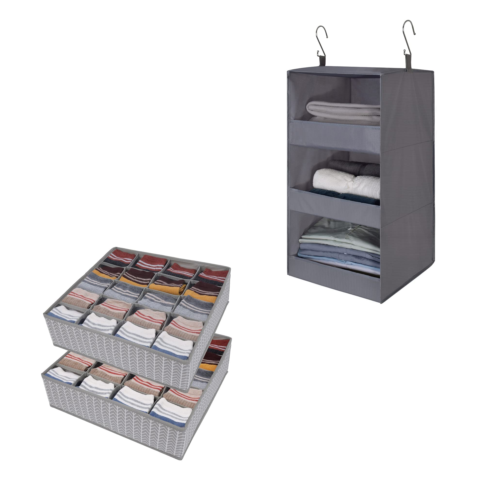 GRANNY SAYS Bundle of 1-Pack Hanging Closet Shelves & 2-Pack Socks Storage Organizers