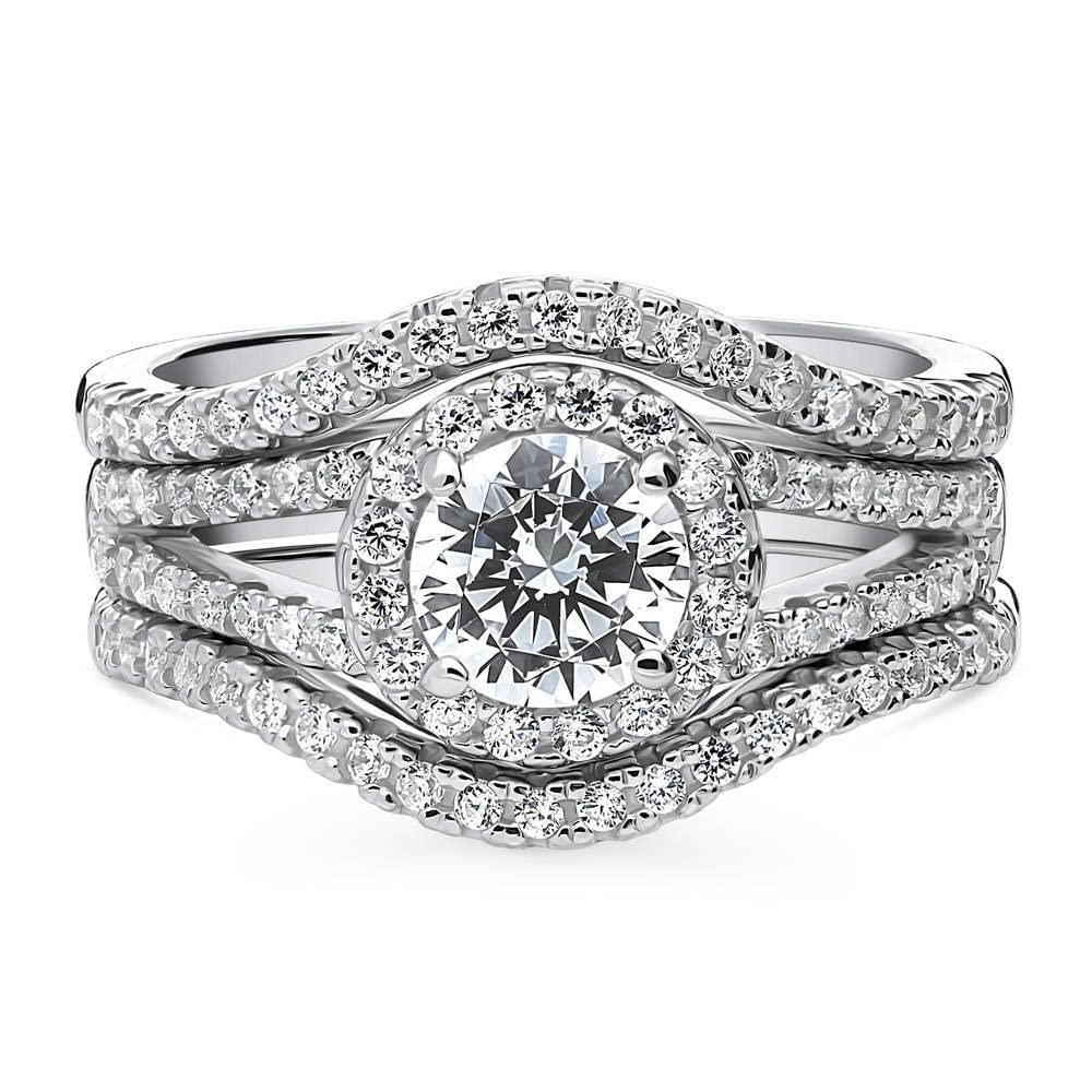 BERRICLE Sterling Silver Halo Wedding Engagement Rings Round Cubic Zirconia CZ Split Shank Ring Set for Women, Rhodium Plated Size 8