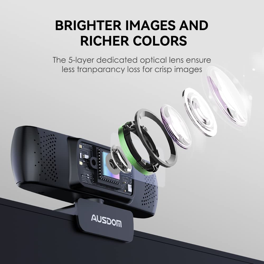 AUSDOM 2K Webcam, Live Streaming Web Camera with Microphone, Desktop or Laptop USB Webcam with 75 Degree View Angle, HD Webcam for Video Calling, Recording, Conferencing, Streaming, Gaming