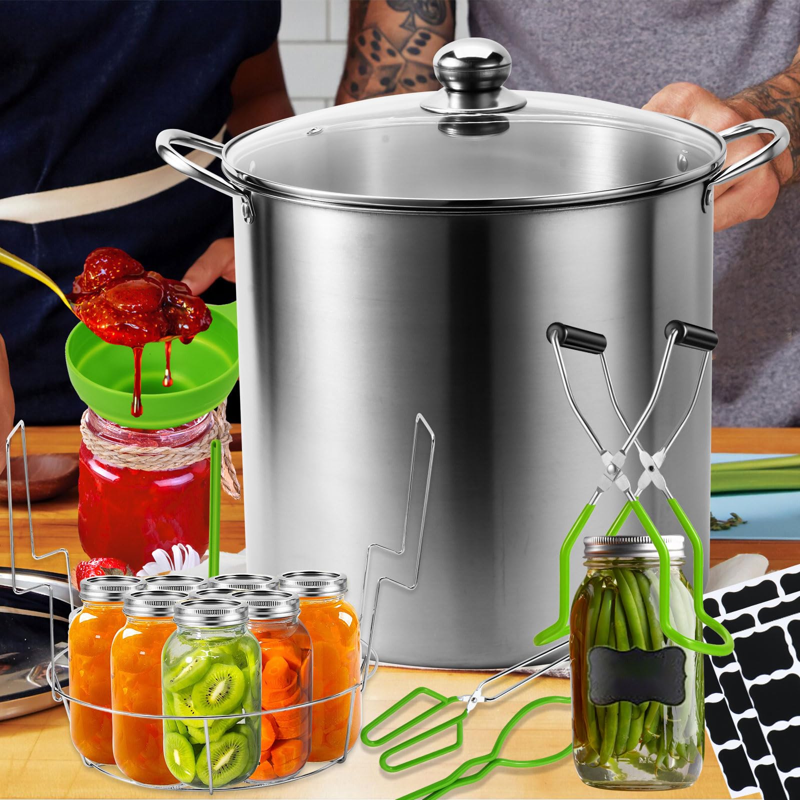 Canning Pot Water Bath Canner 20quart Stock Pot, Stainless Steel Canning Supplies Starter Kit Canner Tools Beginners Canning Kits Accessories with Rack, Tongs, Jar Lifter, Full Canning Set