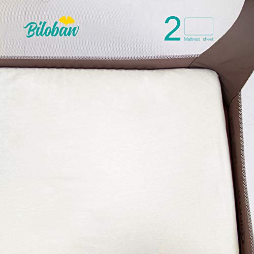 Organic Cotton Pack N Play Sheets, 2 Pack Portable Playard/Mini Crib Mattress Sheets, Ultra Soft, Cream White, Pre-Shrink