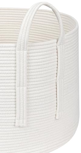 CubesLand Laundry Basket,Laundry Hamper Basket Bin for Laundry,Blanket Basket,Woven Rope Clothes Hamper,Blanket Basket for Living Room,Durable Soft Large Bin Basket with Handle,Round 58L Off White