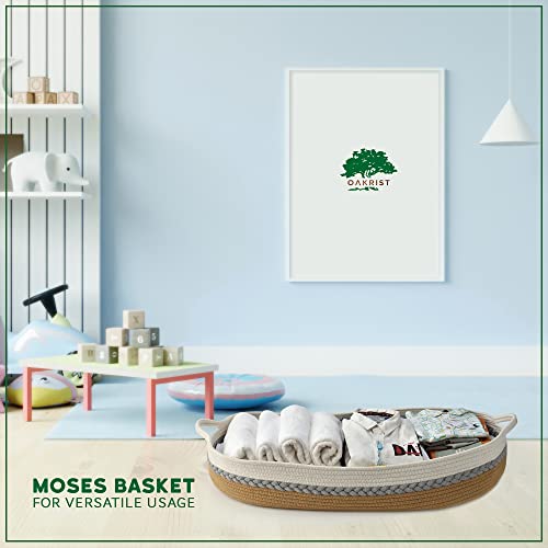 Oakrist Baby Changing Basket - Moses Table Topper β Includes Thick Foam Pad, Removable Waterproof Mattress Cover and Soft Gender-Neutral Muslin Sheet - Diaper Changing Station