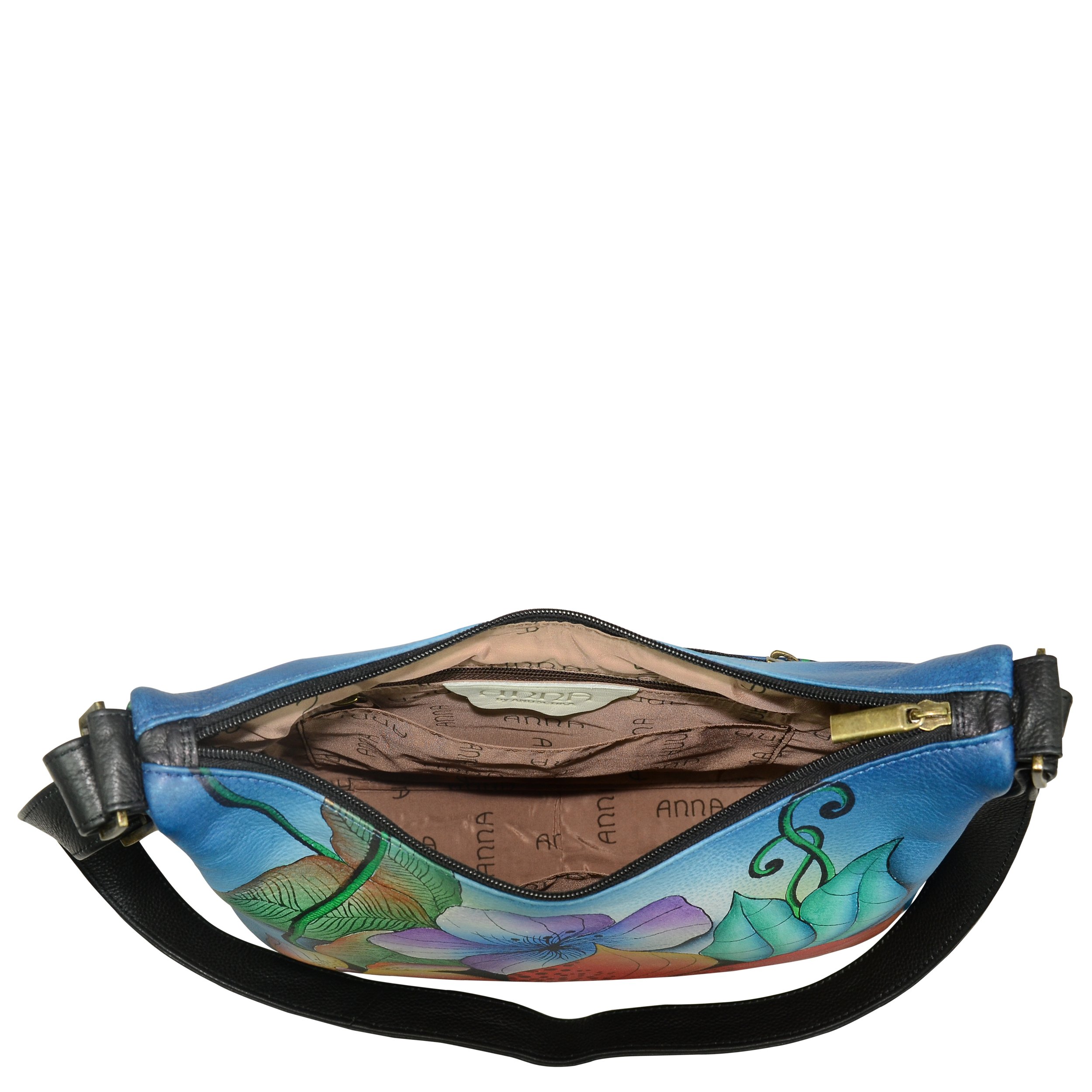 Anna by Anuschka Women's Genuine Leather Medium Hobo Shoulder Bag | Hand Painted Original Artwork | Midnight Floral