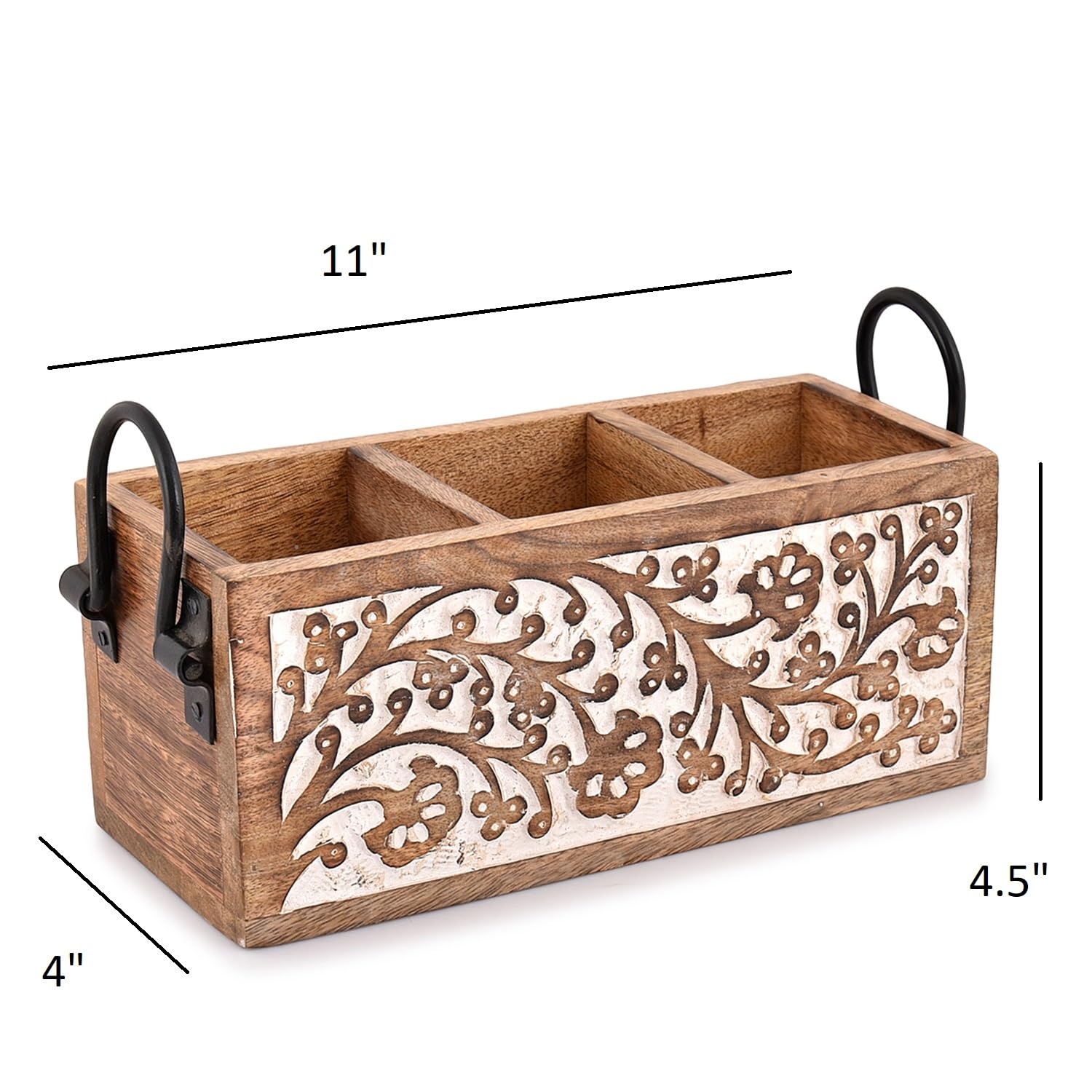 BHAVATU Mango Wood Utensil Drawer Organizer, Silverware Tray Organizer, Kitchen Drawer Organizer for Flatware Cutlery (11" x 4" x 4.5")