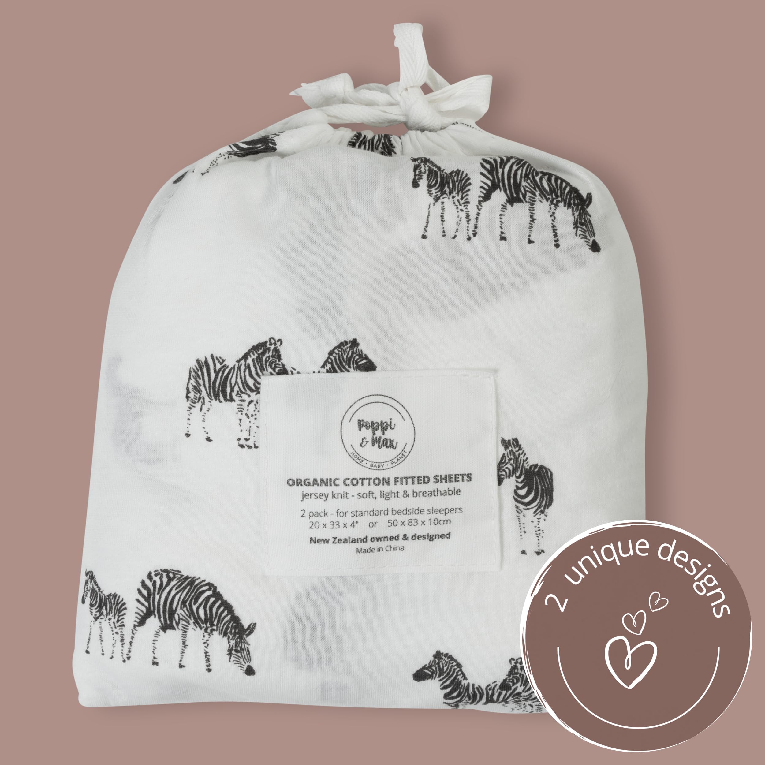 Bassinet Fitted Sheets 33 x 20β Compatible with Mika Micky, Maxi COSI, Ronbei, Amke, Baby Joy, Cloud Baby, Koola Baby Bedside Sleeper β 100% Organic Jersey Cotton β Safari Giraffe β 2 Pack