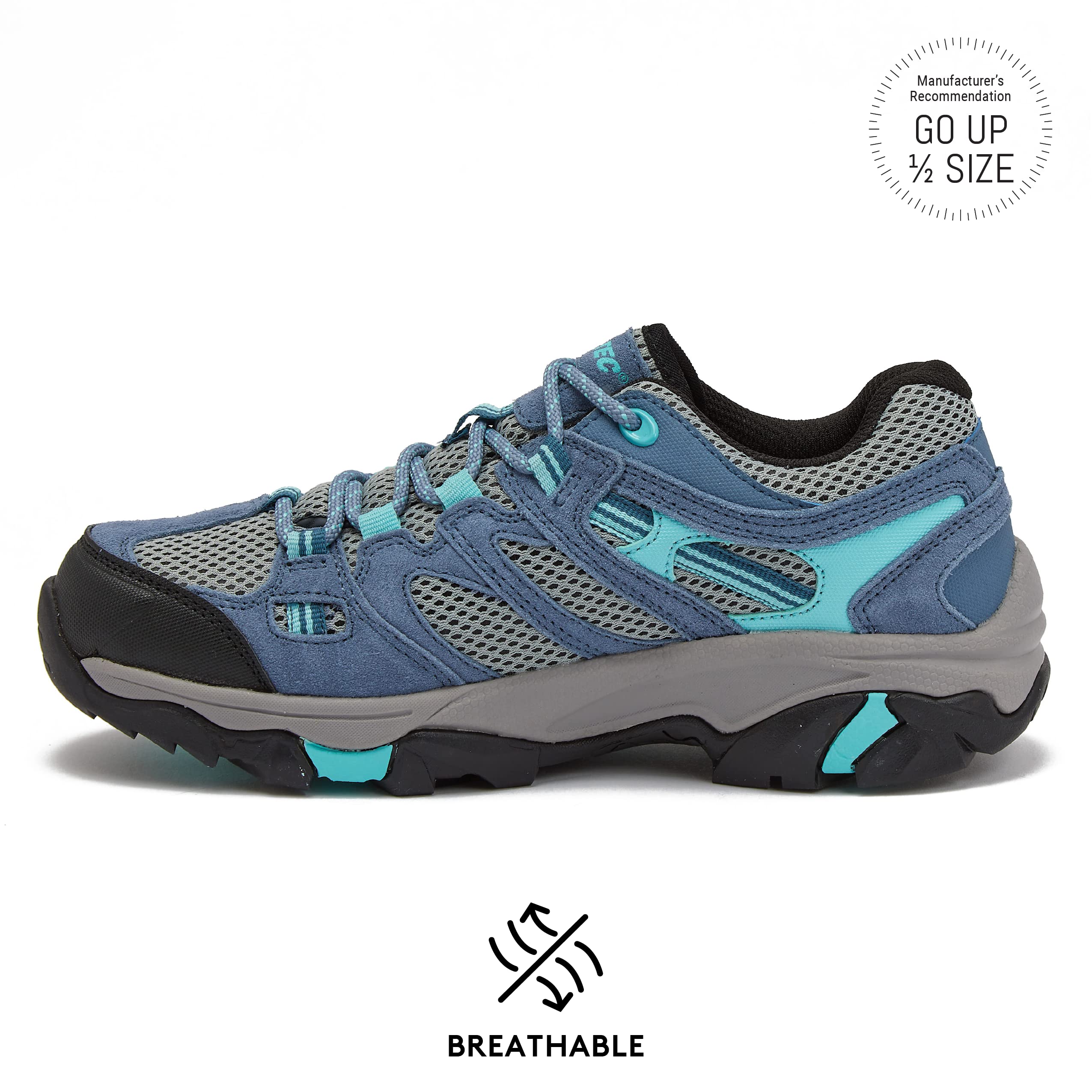 HI-TEC Apex Lite Low WP Waterproof Hiking Shoes for Women, Lightweight Breathable Outdoor Trekking and Trail Shoes - Light Blue/Medium Grey/Light Blue, 7 Medium