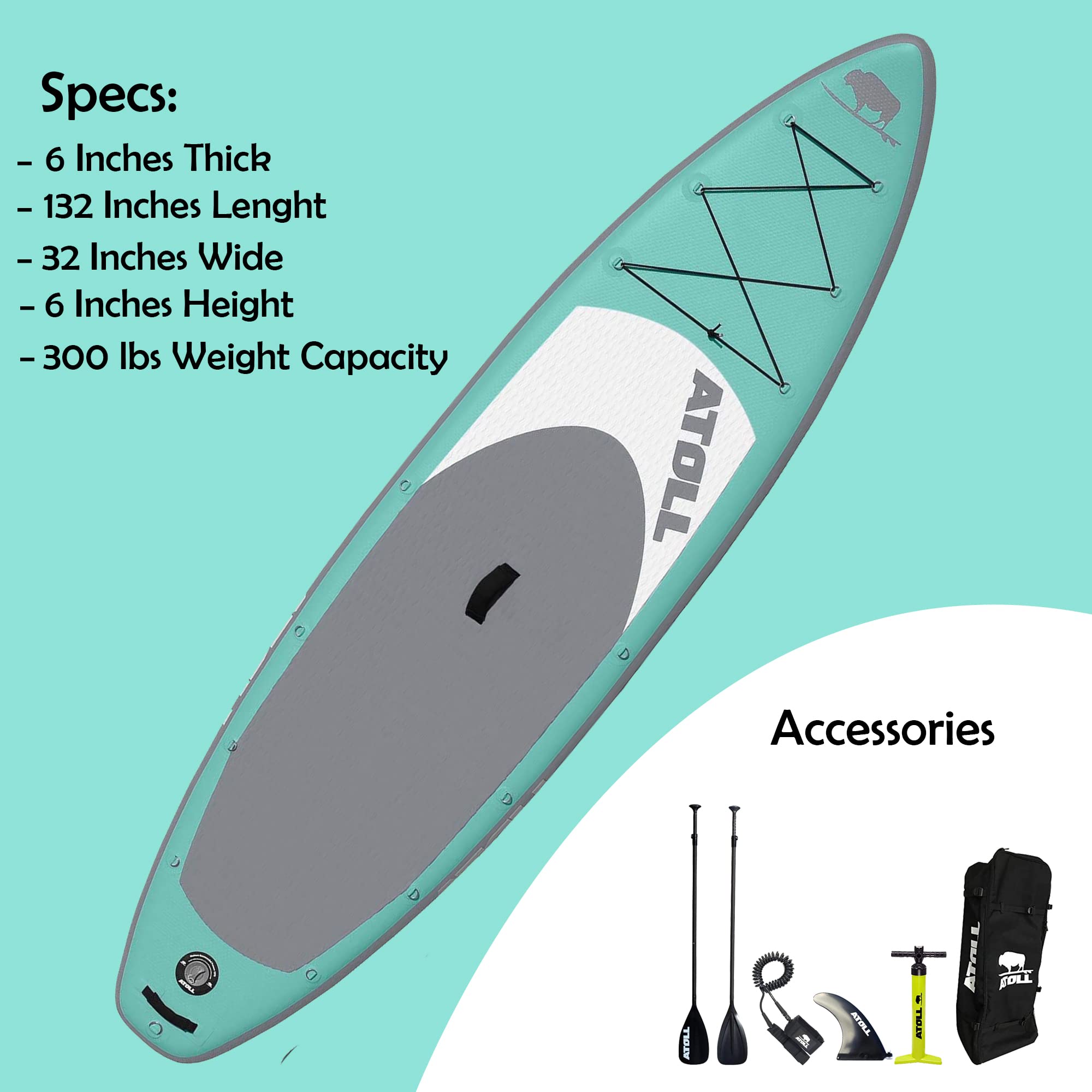 Atoll Inflatable Paddle Board with Premium SUP Stand Up Paddle Board Accessories & Back Pack, Non-Slip Comfort Deck for Unisex Adult - 11ft (Desert Sand)