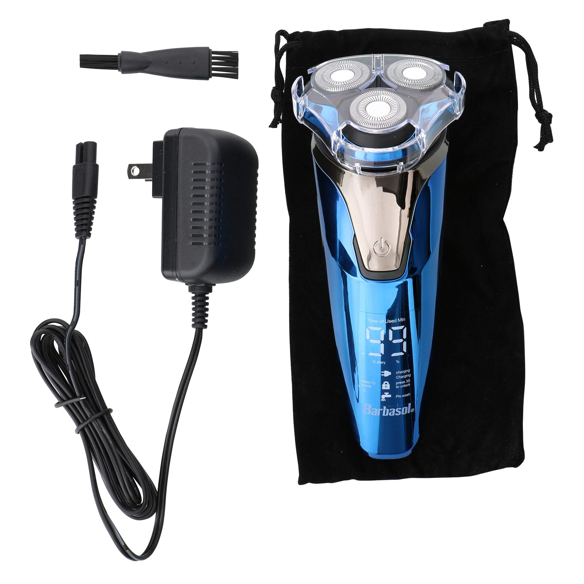 Barbasol Rechargeable Electric Wet and Dry Rotary Shaver with Stainless Steel Blades, Pop Up Trimmer and LCD Screen