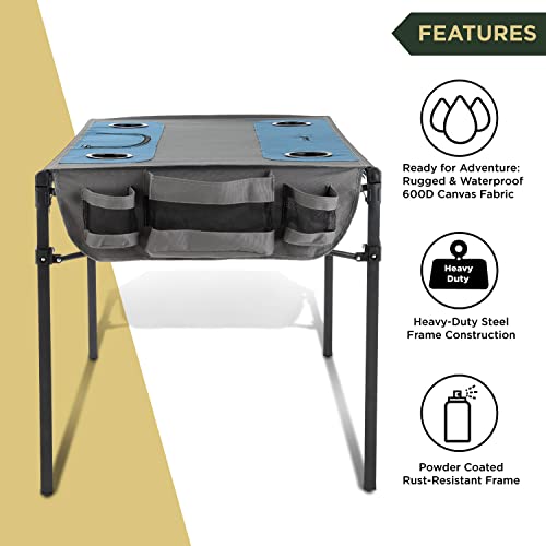 ARROWHEAD OUTDOOR 51” Heavy-Duty Portable Folding Table, 8 Cup Holders, Integrated Cooler, 2 Side Storage Pouches, No Sag Surface, Carrying Case, Steel Frame, High-Grade 600D Canvas, USA-Based Support