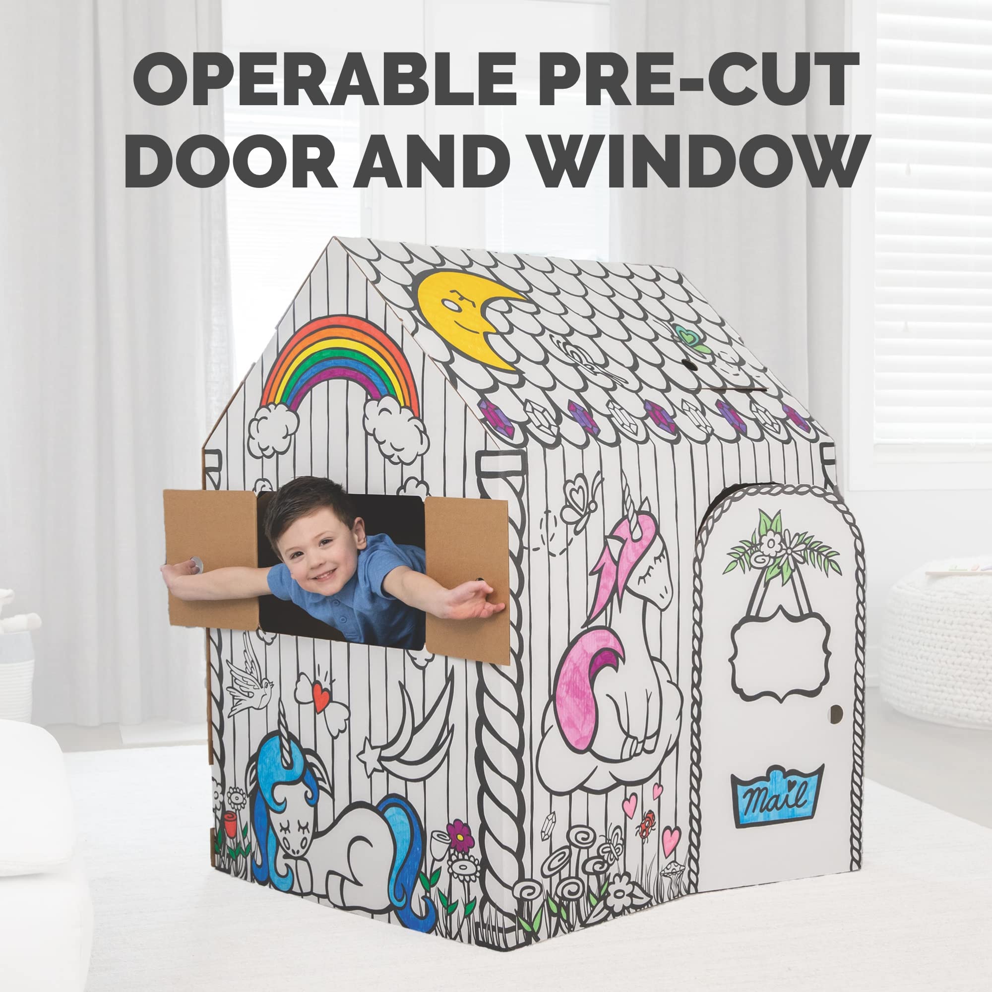 Bankers Box at Play Unicorn Playhouse, Cardboard Playhouse and Craft Activity for Kids