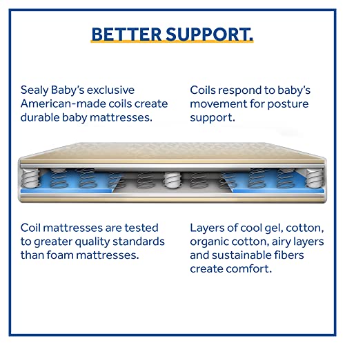 Sealy Posture Perfect 2-Stage Waterproof Baby Crib and Toddler Mattress - Hybrid Memory Foam & 150 Premium Coils - Made in USA, 52"x28"