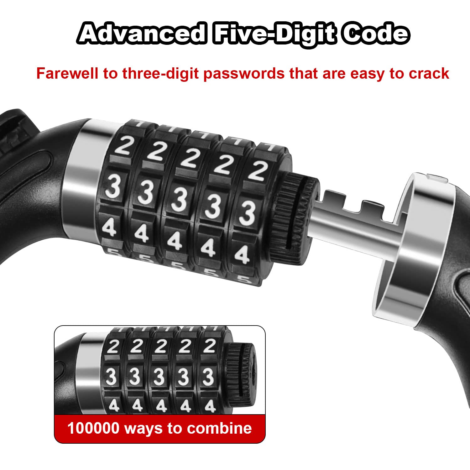Bike Lock Cable with Combination with Mounting Bracket 5-Digit Password Setting Safe Portable Bicycle Anti-Theft Wire Chain 4ft Combination Lock Universal for Mountain Bike Motorcycle Baby Carriage