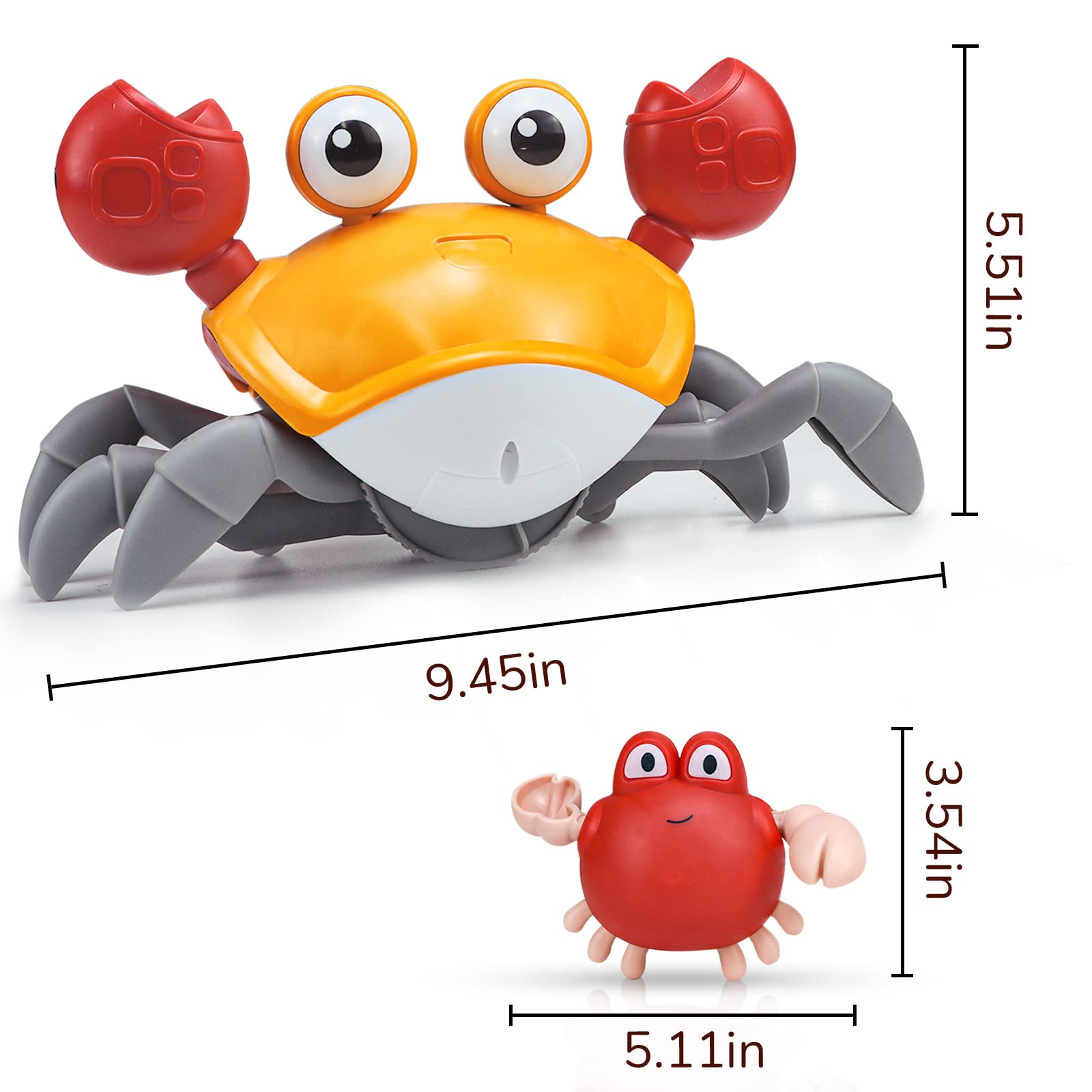 Befocus Baby Crawling Crab Toy with Music and LED Light for Kids Toddles, Crab Toys with Automatic Induction and Obstacle Avoidance Function, USB Rechargeable Fun Moving Toys for Boys Girls (Yellow)