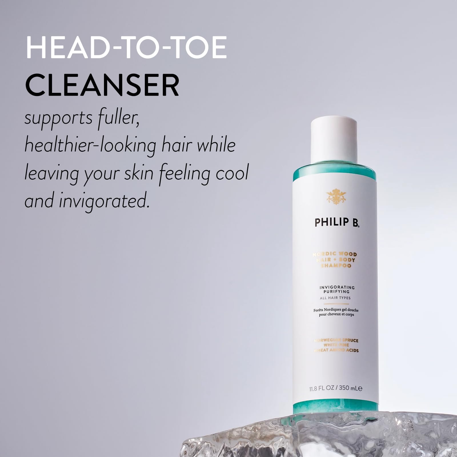 Philip B Nordic Wood Hair + Body Shampoo | Invigorating and Purifying Hair and Body Shampoo that Lathers Up Luxuriously, 11.8 oz.